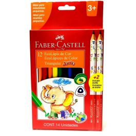Lapis de Cor 12 Cores Triangular Jumbo + 2 Lápis Grafite Jumbo (Faber ...